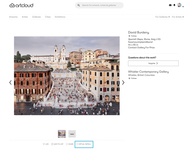 How do I enable Virtual Install in the Marketplace or my ArtCloud website?
